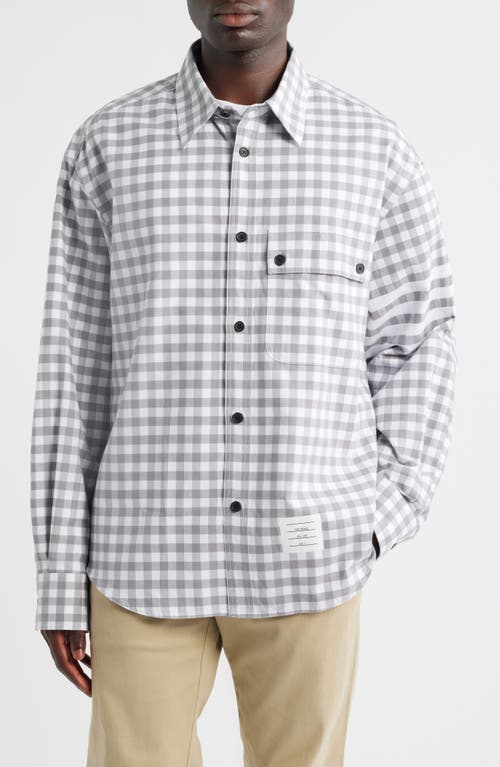THOM BROWNE oversize 4-bar gingham check flannel button-up shirt